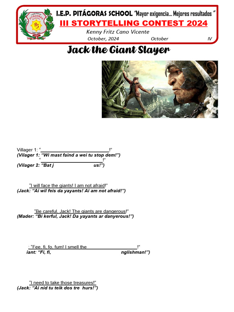 STORYTELLING - Jac and The Giant Slayer - 5to | PDF
