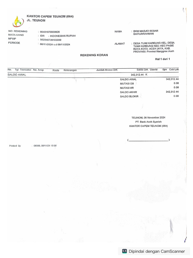 print out rekening koran BKM 2024 | PDF