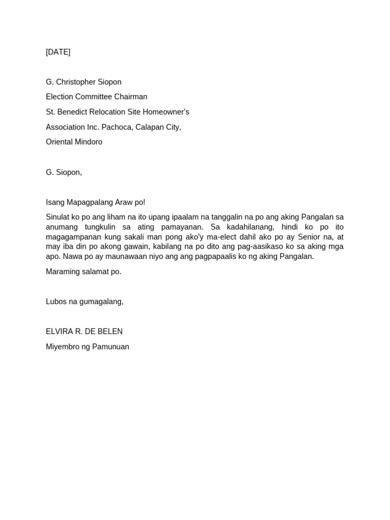 Letter (Waive Pamunuan) | PDF