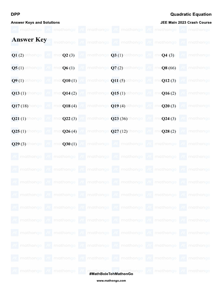Quadratic Equation DPP Solution | PDF