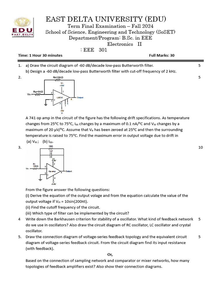 EEE 301 Final Exam Questions | PDF