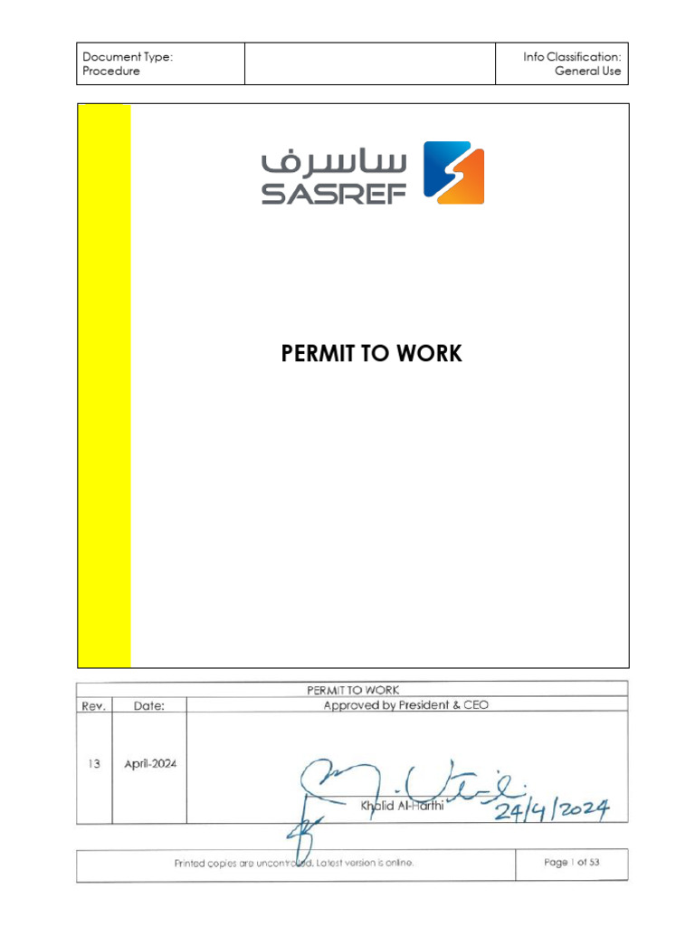 SP-002 Permit To Work Procedure | PDF | Occupational Safety And Health ...