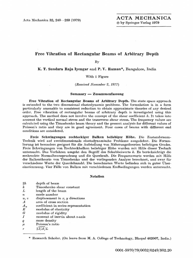 (Ref) - Free Vibration of Rectangular Beams of Arbitrary Depth | PDF | Eigenvalues And ...
