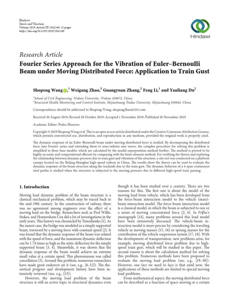 Shock and Vibration - 2019 - Wang - Fourier Series Approach for the Vibration of Euler Bernoulli ...