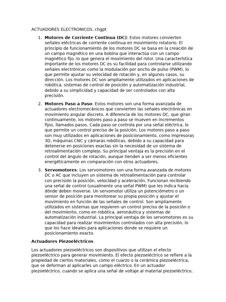 ACTUADORES ELECTRONICOS CHGPT | PDF | Solenoide | Motor eléctrico