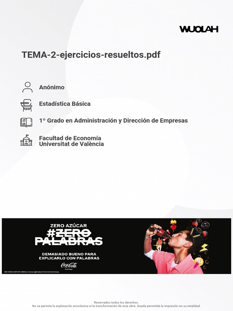 Wuolah Free TEMA 2 Ejercicios Resueltos | PDF | Análisis estadístico | Enseñanza de matemática