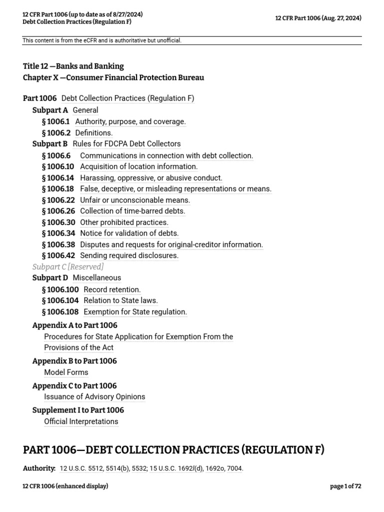 12 CFR Part 1006 (Up to Date as of 8-27-2024) | PDF