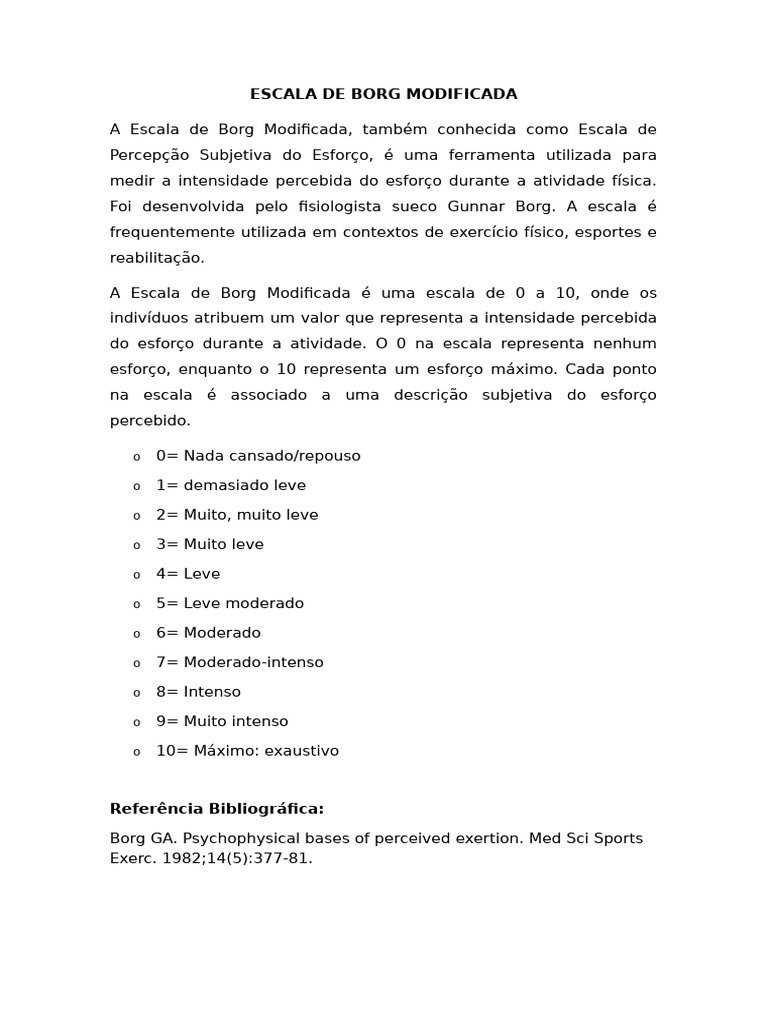 Escala de Borg Modificada: Medindo Esforço | PDF