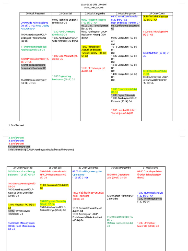 2024-2025 Güz Final Programı071124 | PDF