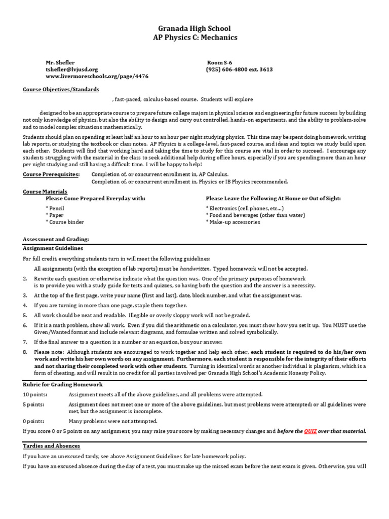 AP Physics C Mechanics A Syllabus 2024 | PDF | Physics | Mechanics