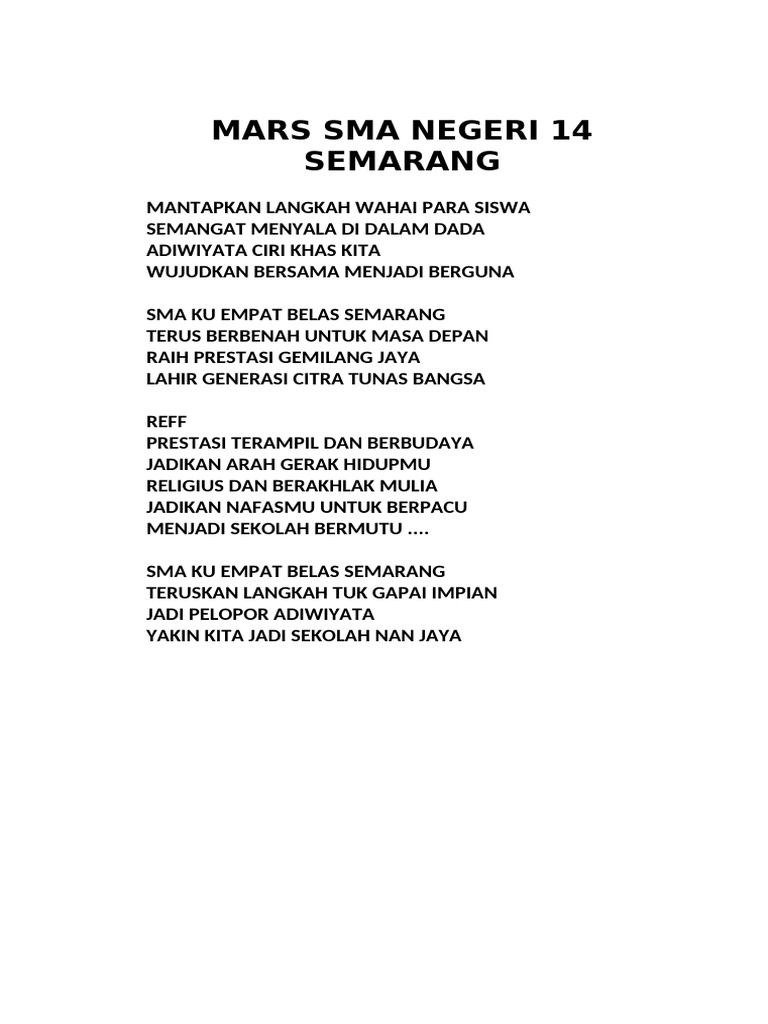 Mars Dan Hymne Sma Negeri 14 Semarang | PDF Mars Dan Hymne Sma Negeri 14 Semarang | PDF