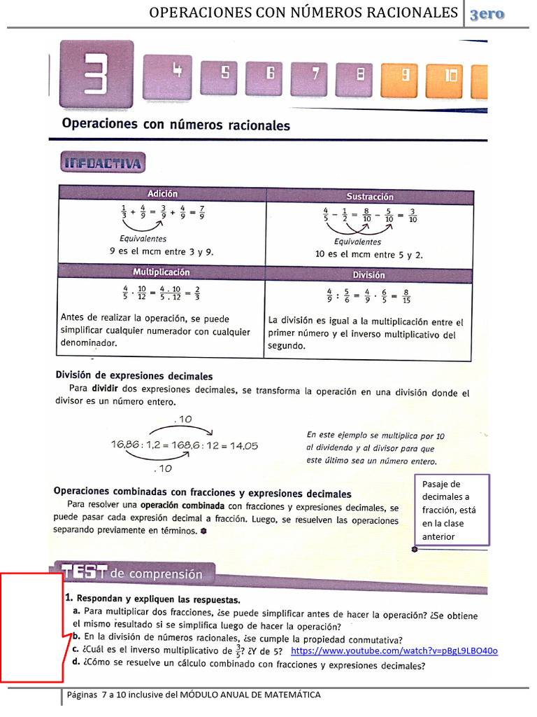 Operaciones con Números Racionales 3ero | PDF | Número racional ...