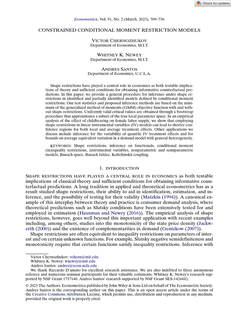 2023 - Chernozhukov Et Al - Constrained Conditional Moment Restriction Models | PDF ...