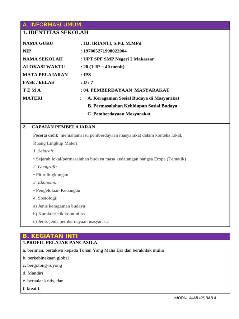 Modul Ajar Tema 4 | PDF