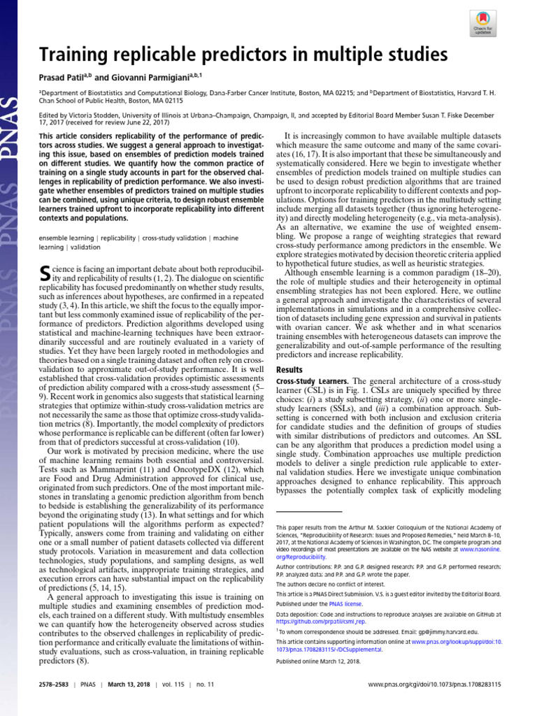 Patil Parmigiani 2018 Training Replicable Predictors in Multiple ...