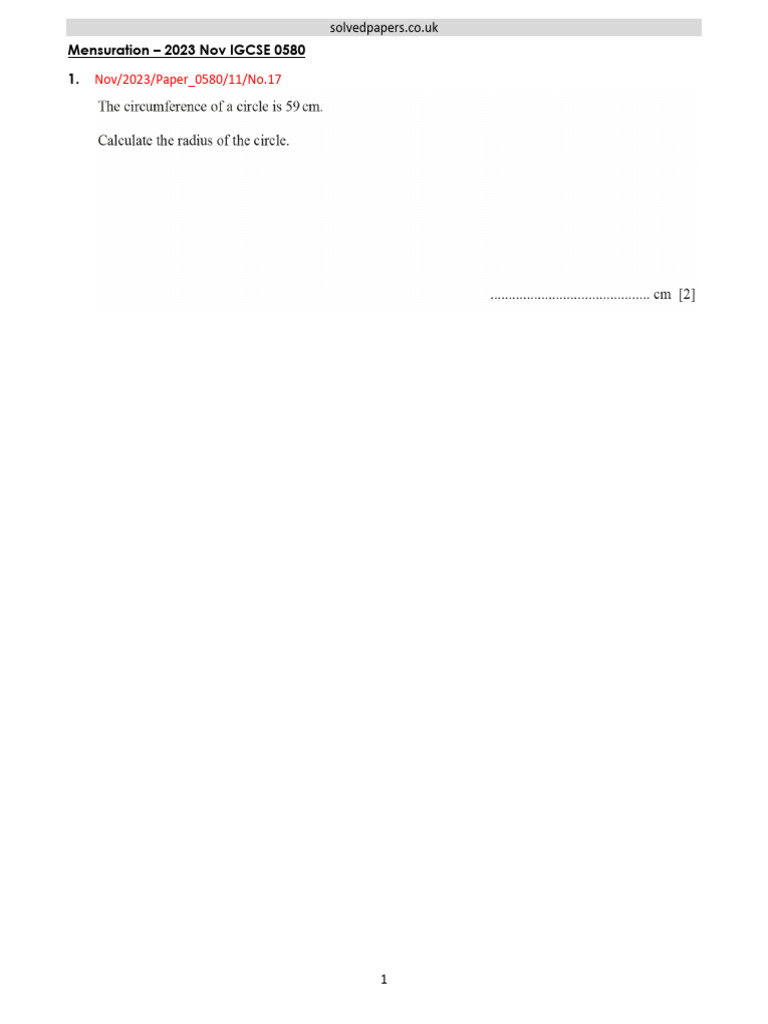 2023N Mensuration IGCSE 0580 Math | PDF