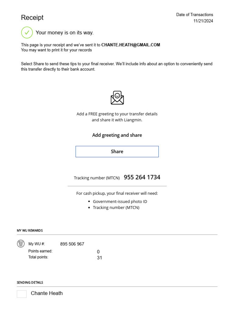 Receipt | PDF | Western Union | Credit Card