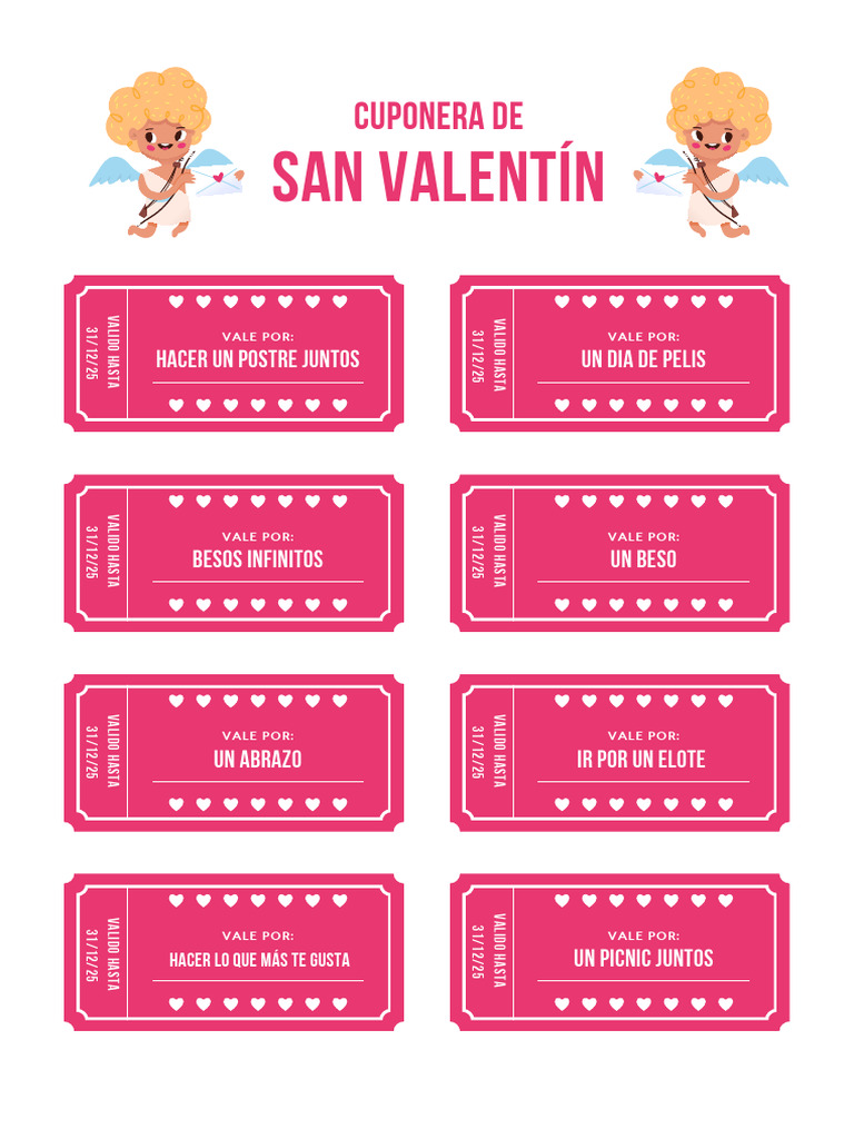 Cupones San Valentín Moderno Rosa PDF | PDF