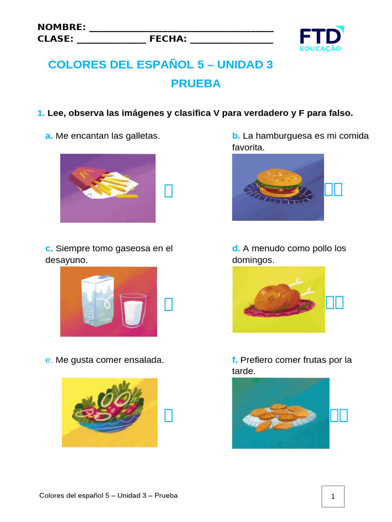 Colores Del Español 5 - Unidad 3 Prueba: Lee, Observa Las Imágenes y ...