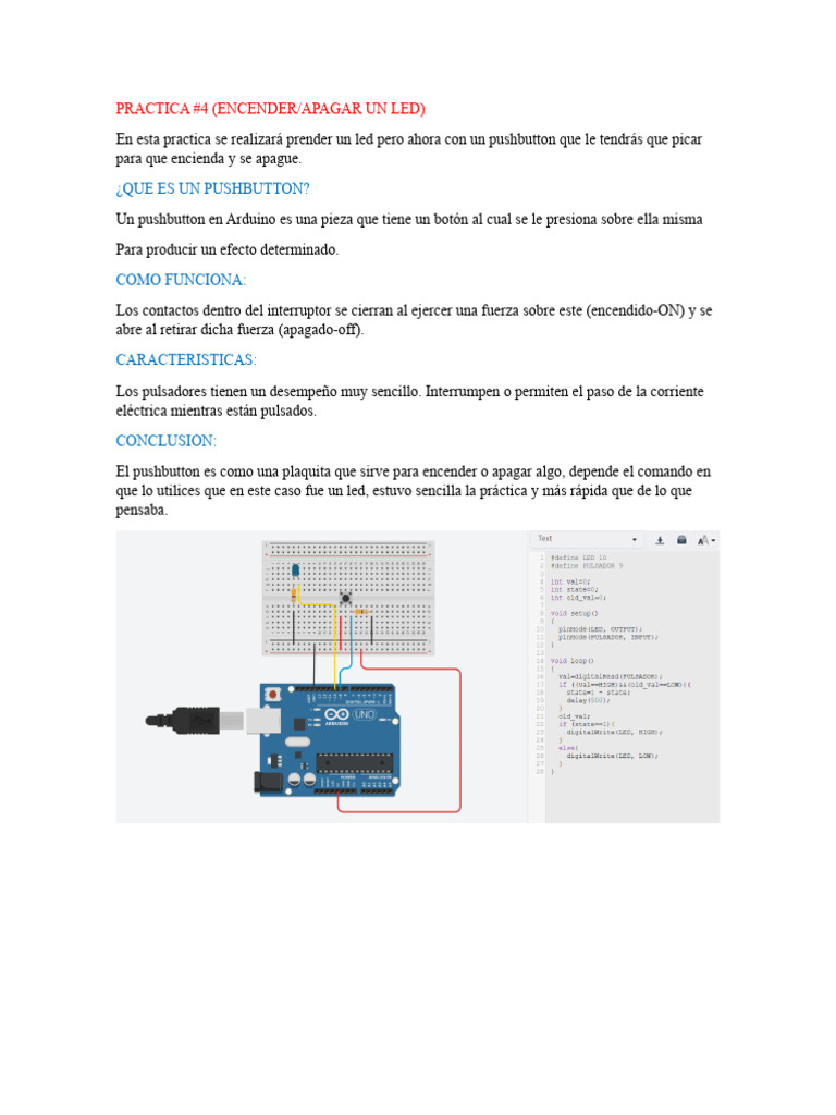 Encender LED con Pushbutton en Arduino | PDF