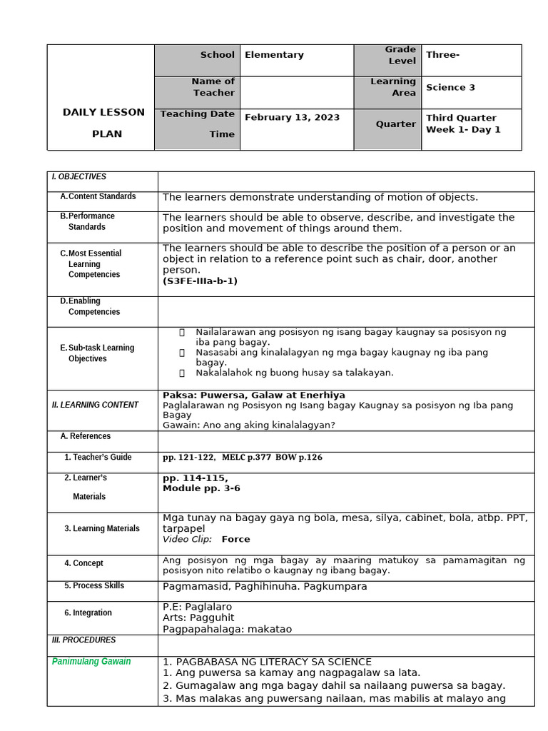 Science Dlp q3 Week 1 Day 1 5 | PDF