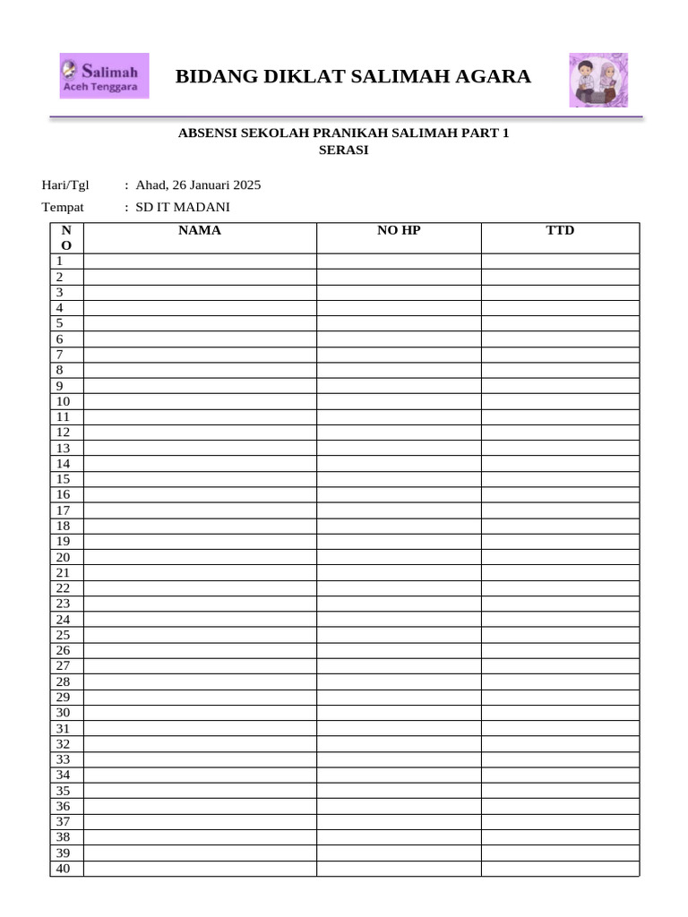 ABSEN BIDANG DIKLAT SALIMAH AGARA | PDF