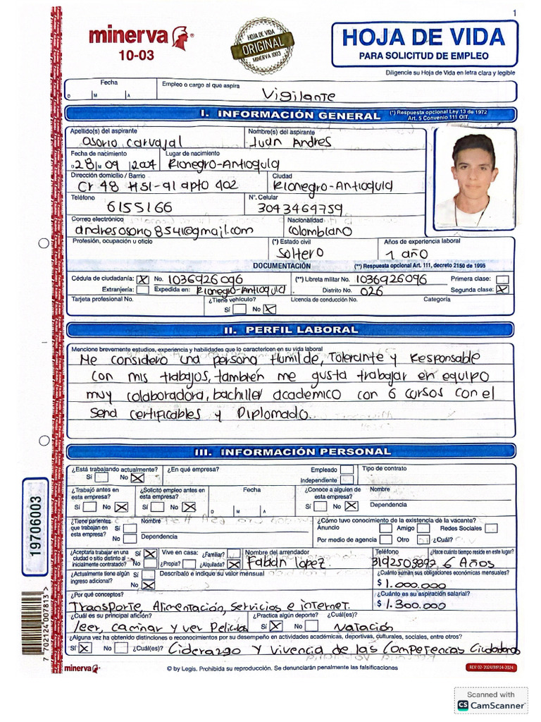 Hoja de Vida Minerva 1003 IVAN OSORIO | PDF