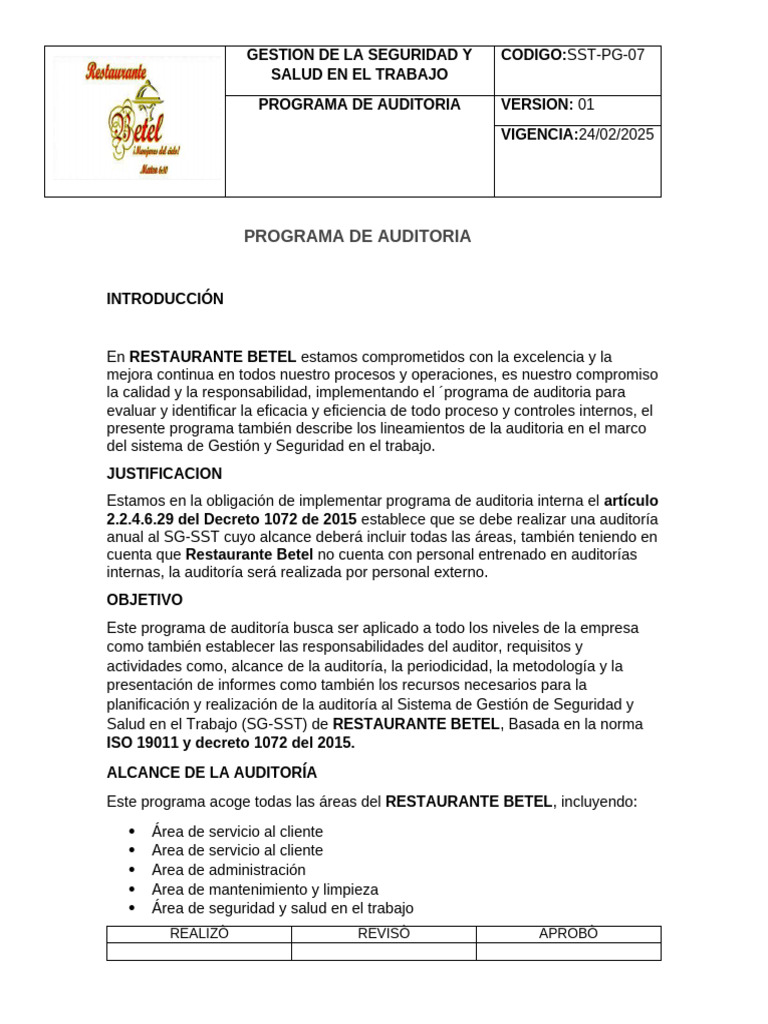 Auditoría de Seguridad en Restaurante Betel | PDF | Auditoría ...