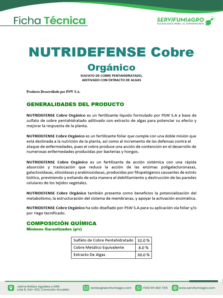 Inductor .FT Nutridefense Cu Organico-1 | PDF | Cobre | Fertilizante