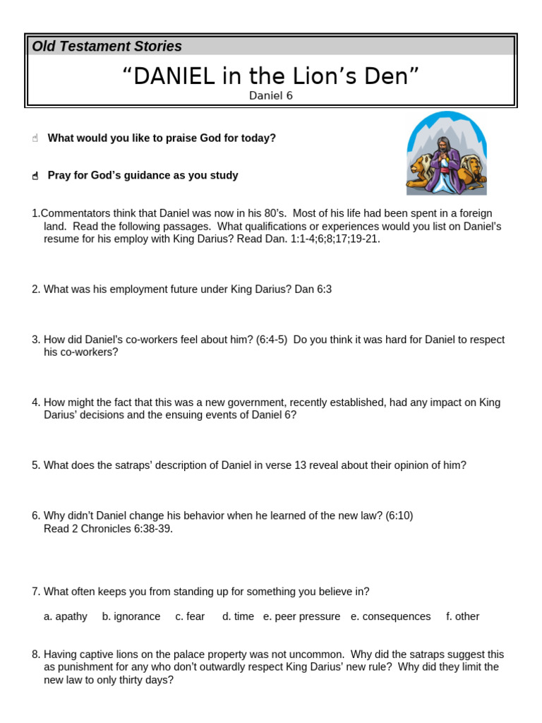 Daniel The Lions Den | PDF | Lion | Hunting