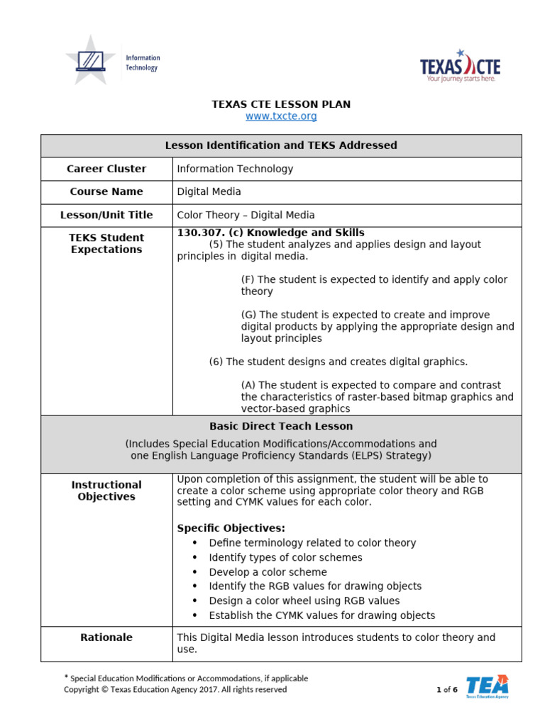 Lesson Plan Color Theory - Digital Media | PDF | Rgb Color Model ...