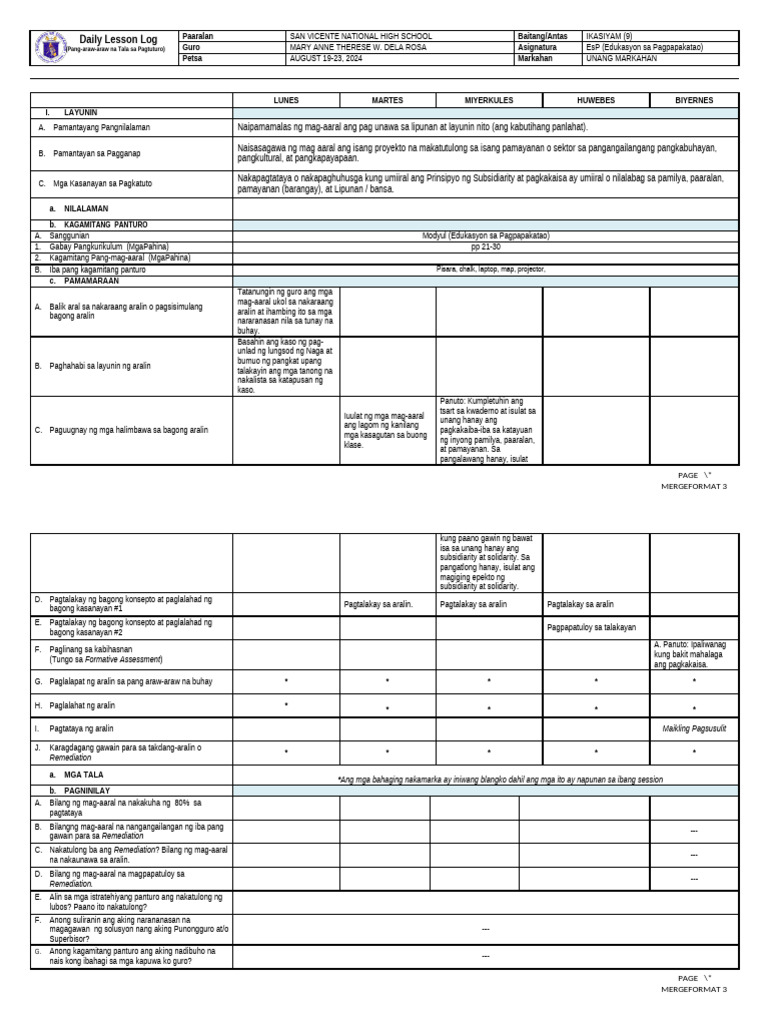 Dll-Esp9-Q1-Week 4 | PDF