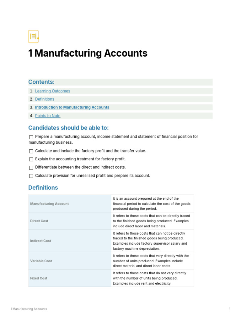 1-1 Manufacturing Accounts | PDF | Expense | Inventory