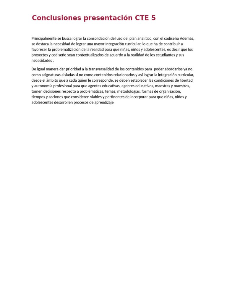 Conclusiones Presentacion CTE 5 | PDF