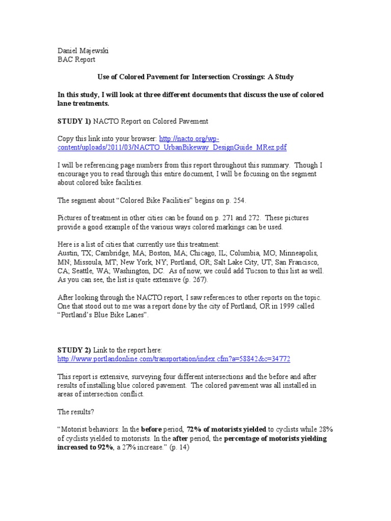 BAC Report: Colored Pavement For Bicycle Facilities | PDF | Cycling ...