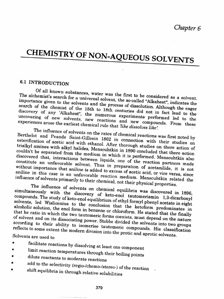 Chemistry of Non-Aqueous Solvents | PDF