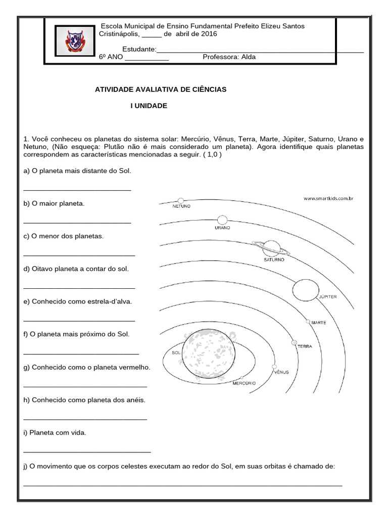 6º Ano I U Elizeu 2016 | PDF | Planetas | Sol