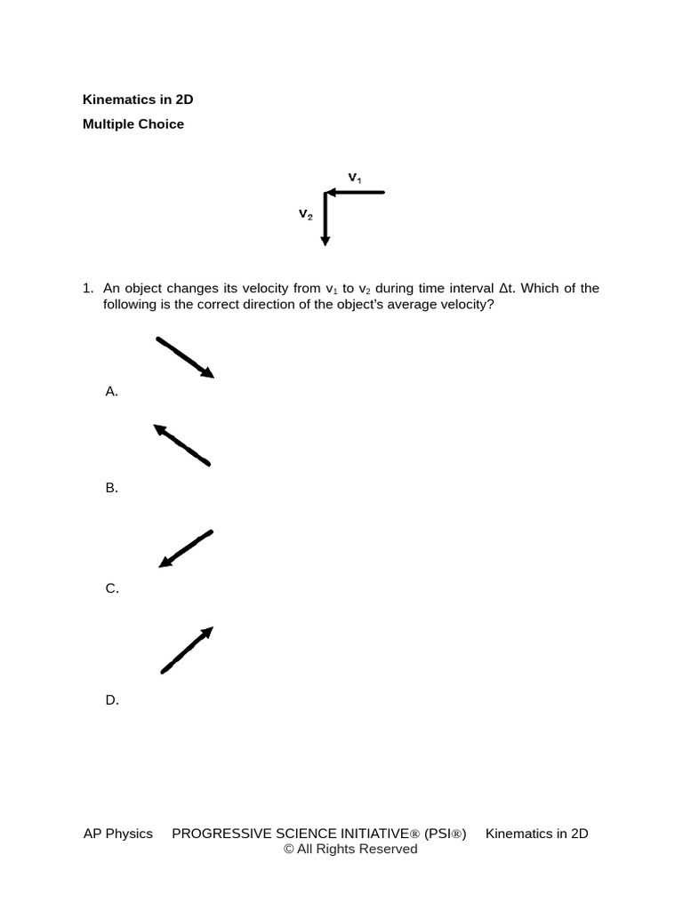 ap-physc-m_kinematics-2d-multiple-choice_2024-08-18 | PDF | Kinematics | Velocity