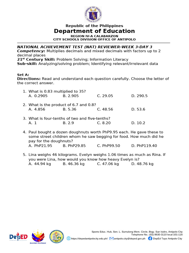 NAT 6 Reviewer W3 Day3 Day 4 | PDF | Cognitive Science | Cognition