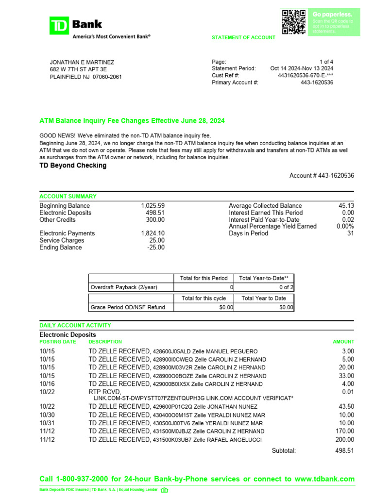 View PDF Statement - 2024-11-13 | PDF | Banks | Fee