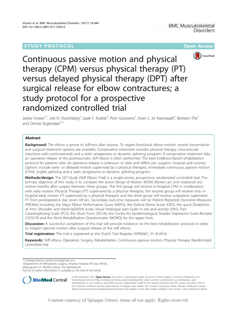 Continuous passive motion and physical therapy (CPM) versus physical ...