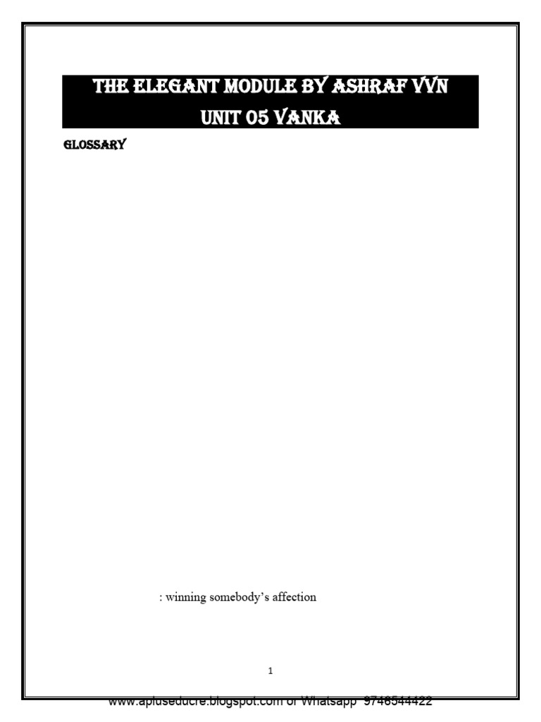 A+ Blog - Sslc-English-Unit-5-Ray of Hope - Vanka-Elegant Module | PDF