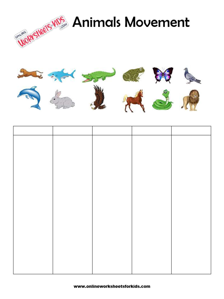 Animals Movement Worksheets for 1st Grade 3 | PDF