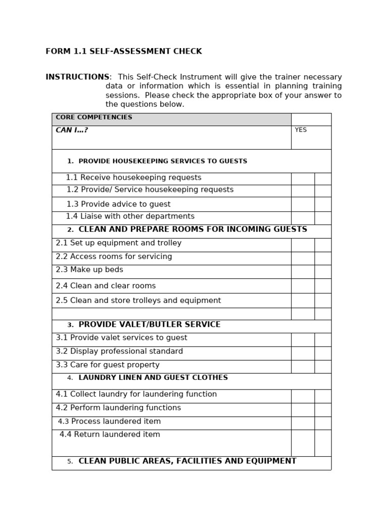 Self Assessment Check HSK (LOs From Core Competencies Only) - Final ...