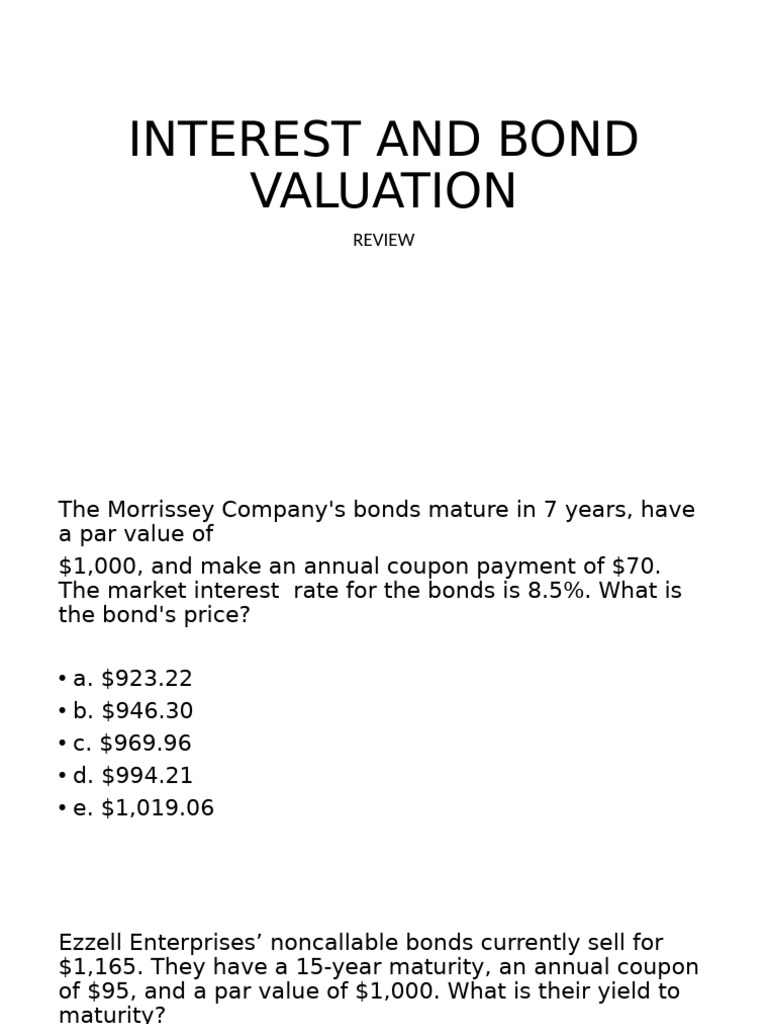 Interest and Bond Valuation Review | PDF | Bonds (Finance) | Yield ...
