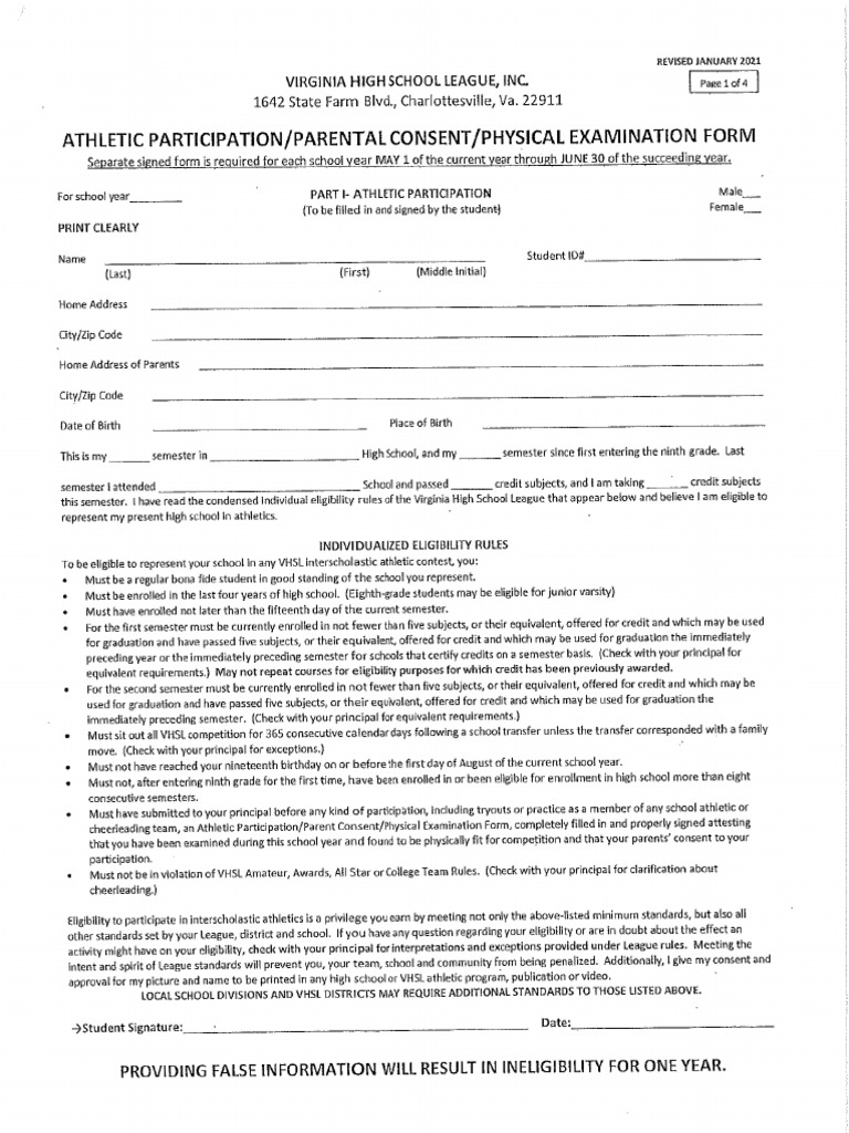 VHSL Physical Form | PDF
