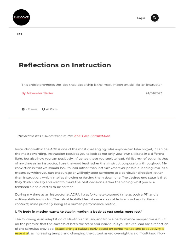 Reflections On Instruction - The Cove | PDF
