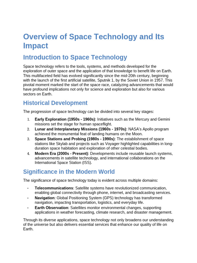 Overview of Space Technology and Its Impact | PDF | Satellite | Space ...