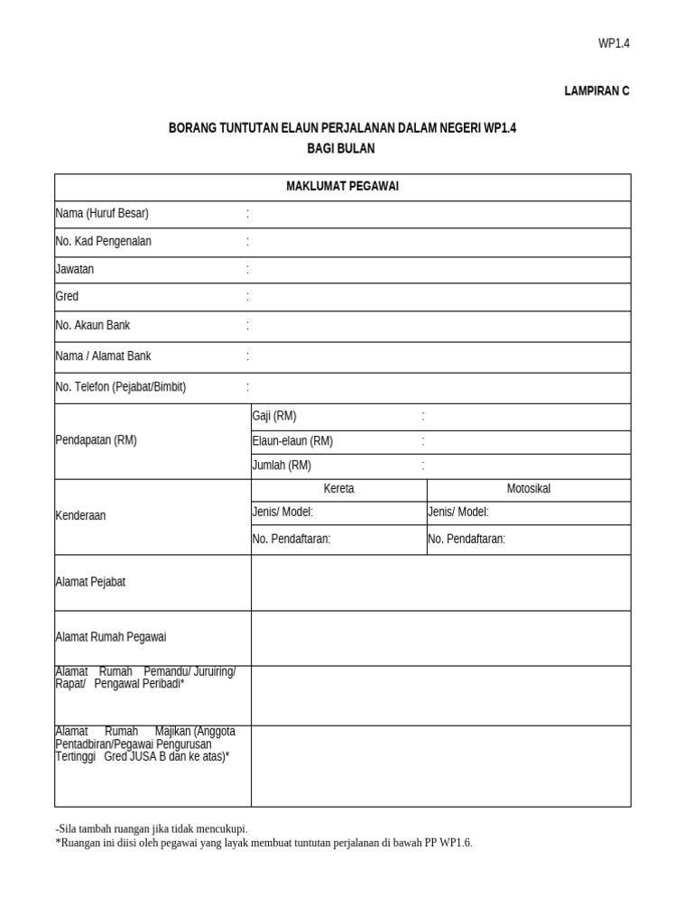 Borang Tuntutan Perjalanan | PDF