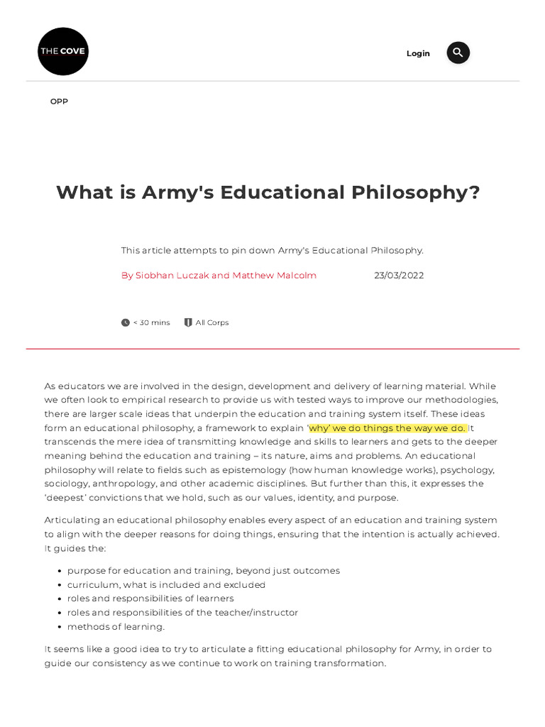 What Is Army's Educational Philosophy - The Cove | PDF